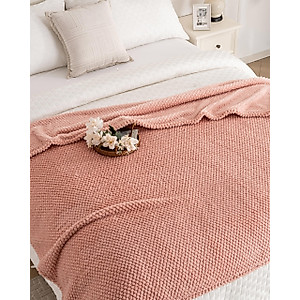 Pink 300GSM XL Throw Blanket for Couch Or Bed 50x70, Waffle Cozy Soft Blanket for Cute Teen Girl Room Decor Lightweight Fluffy Throws All Seasons