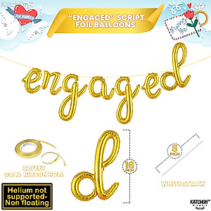 KatchOn, Cute Gold Engaged Balloons Letters - 10 Feet | Engagement Balloons for Engagement Party Decorations | Engaged Banner, Engagement Decorations | Bachelorette Party Decorations, Engaged Sign