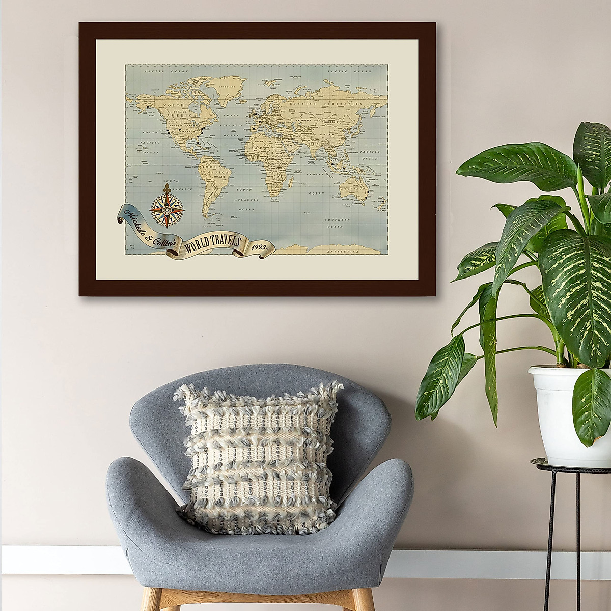 Voyager Personalized World Push Pin Map | Travel Map with Pins