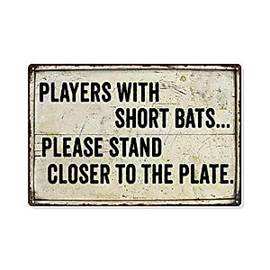 Players with Short Bats Funny Bathroom Sign Toilet Signs Restroom Decor Wall Decorations Art Plaque Rustic Mens Small Cute LOL Honey Poop Gift 8 x 12 High Gloss Metal 208120061005