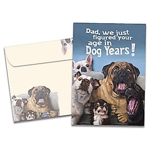 Tree-Free Greetings - Humorous Birthday Cards for Dad - Artful Designs - 1 Card + Matching Envelopes - Made in USA - 100% Recycled Paper - 5"x7" - Dog Years (GO61443)