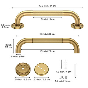 12 Inch Anti Slip Bronze Shower Grab Bar Polished Gold,ZUEXT Antique Brass Bathroom Grab Bar, Knurled Bathroom Balance Bar,Safety Hand Rail Support,Handicap Elderly Injury Senior Assist Bath Handle