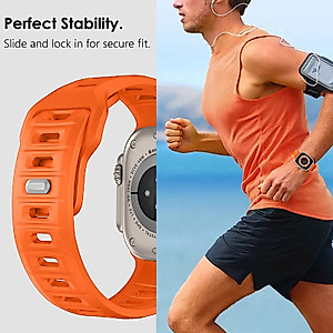 Wingle Sport Bands for Apple Watch Ultra 2 Band 49mm 45mm 44mm 42mm Series 9 8 7 for Men, Soft Silicone Rubber Watch Bands Waterproof Strap for iWatch Ultra/Ultra 2 SE Series 6 5 4 3 2 1, Black/Orange