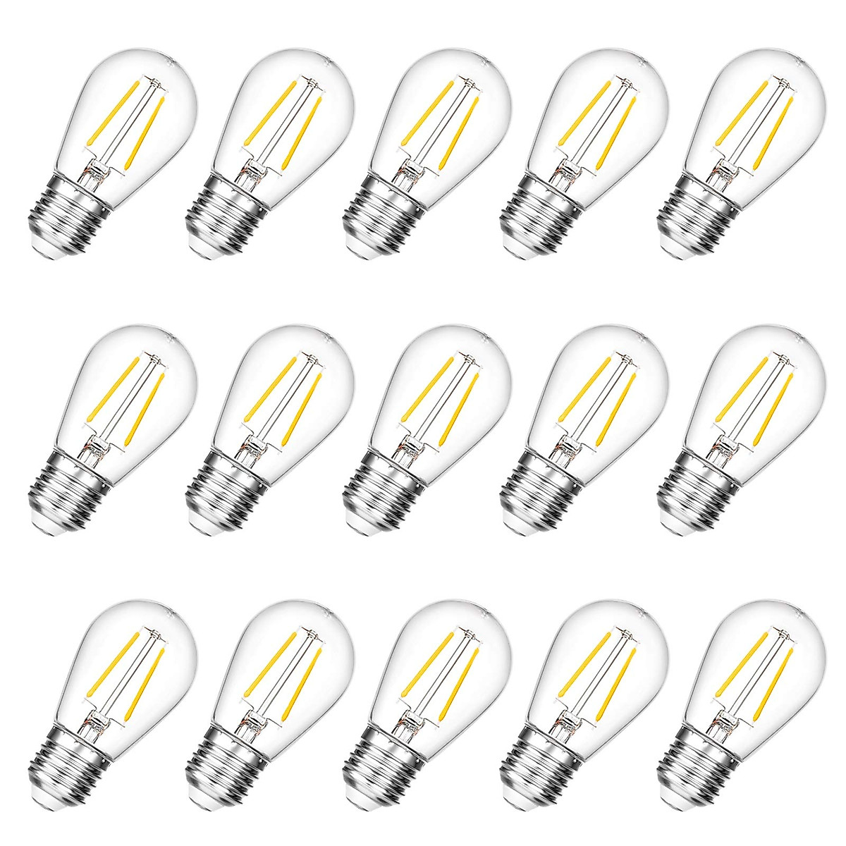 VISTERLITE Shatterproof S14 Replacement LED Light Bulbs, 2W, Equivalent to 11-25 Watt, Warm White 2200K, Outdoor String Lights Vintage Edison Bulb, E26 Medium Base, 15-Pack