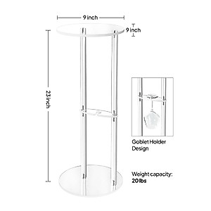 Aquiver Clear Small Acrylic Drink Table - Minimalist Martini Table with Goblet Holder - Small Round Side Table for Living Room, Bedroom, Balcony - 9'' L x 9'' W x 23'' H
