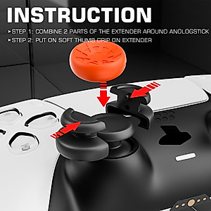 PlayRealm NO FALLING OFF Thumbstick Extender & Silicone Grip Cover 2 Sets for PS5 & PS4 Controller (Turbo Orange)