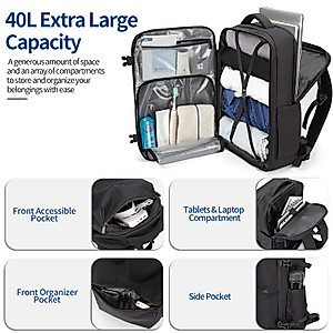 RDTGO Men's 17 Inch Laptop Backpack, Black, 4 Packing Cubes, Expandable, Flight Approved