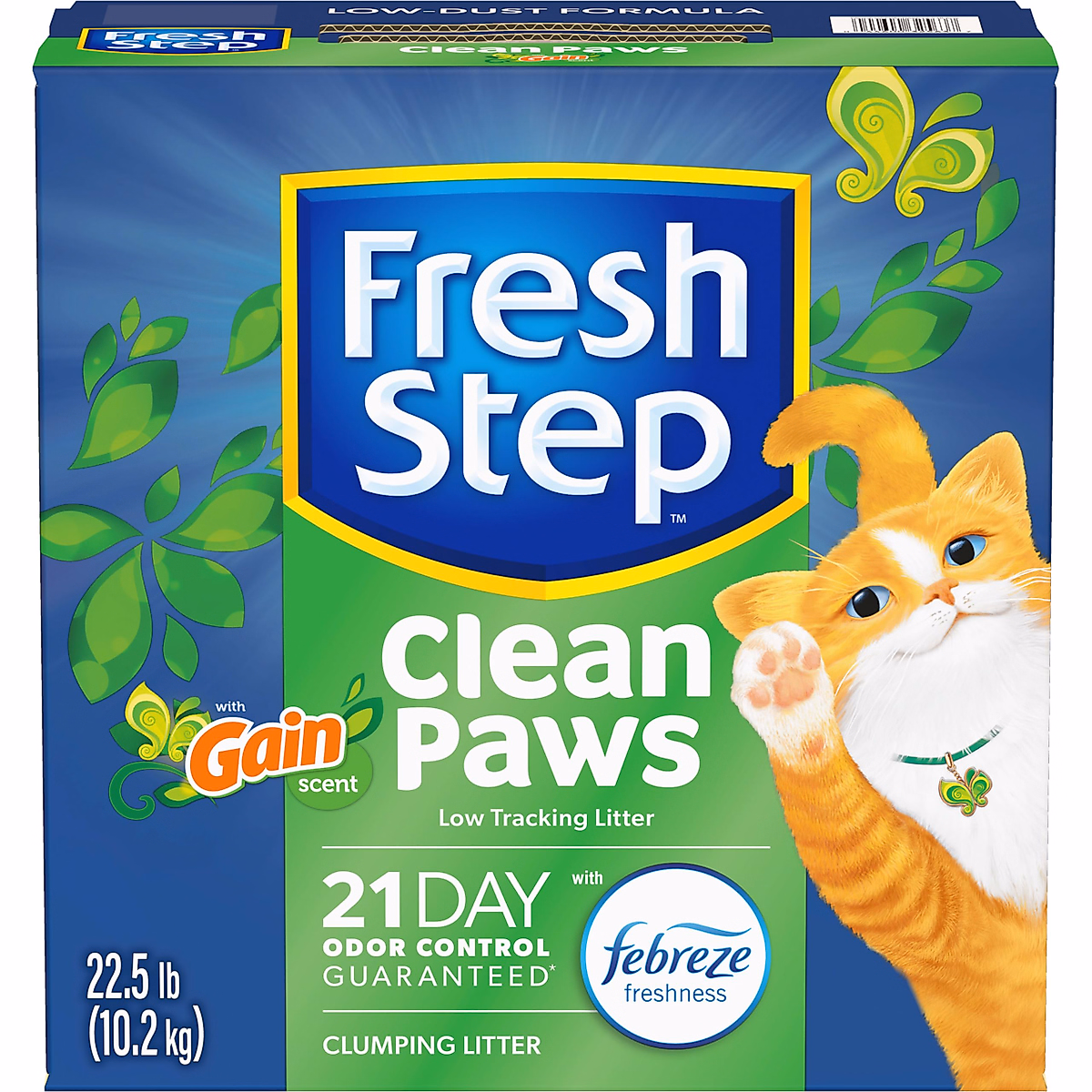 Fresh Step Clean Paws Cat Litter With Febreze Freshness With Febreze Gain Scent, Low-Tracking Clumping Litter With Guaranteed Odor Control, 22.5 lb. Box