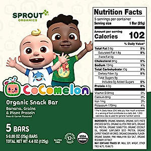 CoComelon Sprout Organic Baby Food, Toddler Snacks, Bananas, Peas and Carrots Snack Bar (6 pack)
