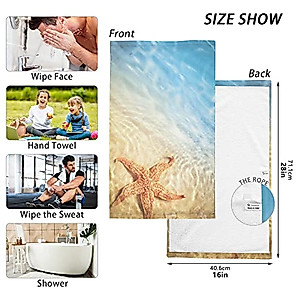 Jucciaco Beach Sea Starfish Cotton Towels for Bathroom, Soft Absorbent Hand Towel Set of 2 for Gym Yoga Kitchen Decorative, 16x28 in