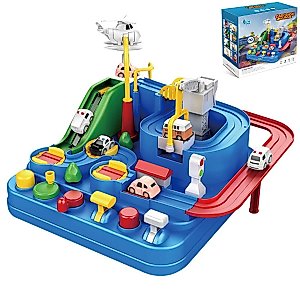 Car Rescue Adventure Toys for 3 4 5 6 7 8 Years Old,Race Car Tracks for Boys Girls,City Rescue Toy Set Montessori Toy Car Race Tracks Parking Playsets for Toddlers (Blue)