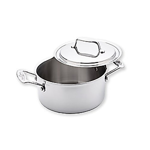 USA Pan Cookware 5-Ply Stainless Steel 3 Quart Stock Pot with Cover, Oven and Dishwasher Safe, Made in the USA, Silver