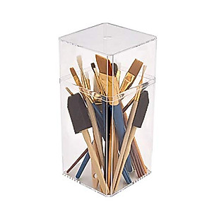 Pioneer Plastics 048C Clear Large Tall Rectangular Plastic Container, 3.75" W x 3.75" D x 8.25" H, Pack of 2