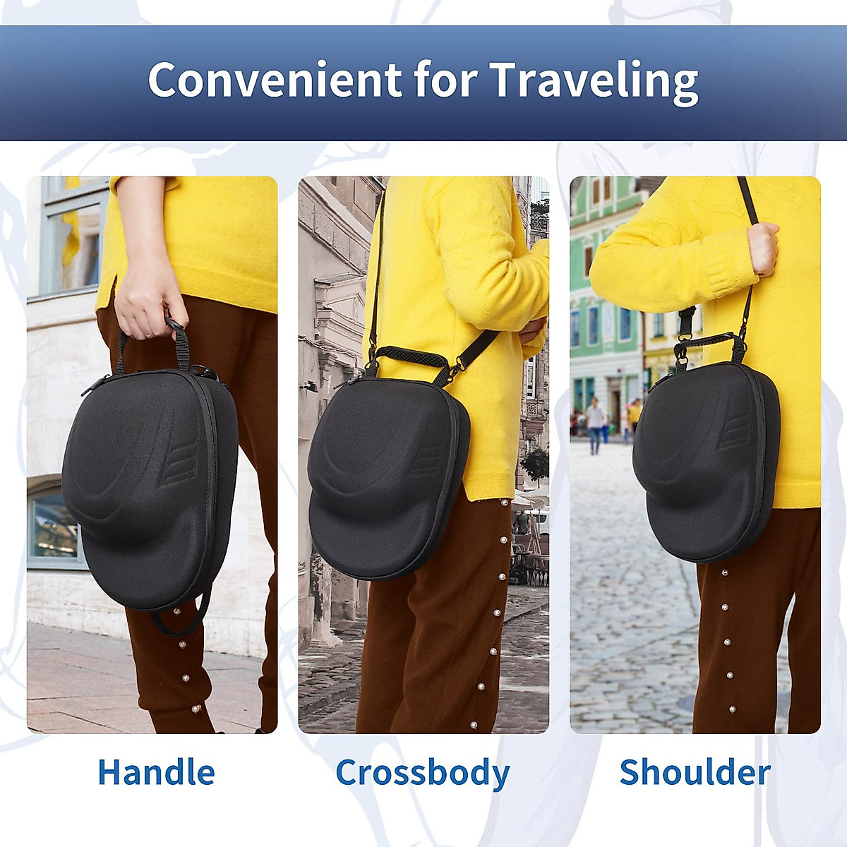 HESPLUS Hat Case for Baseball Caps, Hat Travel Case Storage Bag Hat Carrier with Carrying Handle & Adjustable Shoulder Strap, Hat Box Holder Protects up to 6 Hats, Portable Hat Luggage Case- Black