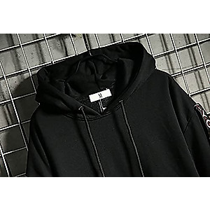 DUDHUH Mens Hoodie Fashion Pullover Letter Print Tracksuit Techwear Casual Coat Hip-Hop Sweatshirt Black