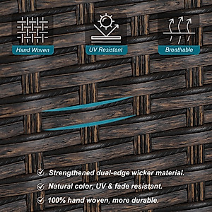 PHI VILLA 5 Pieces Outdoor Dining Set with Umbrella for 4, 37" Square Metal Dining Table & 4 Cushioned Wicker Rattan Chairs with 10ft Beige Umbrella for Patio, Deck, Yard, Porch