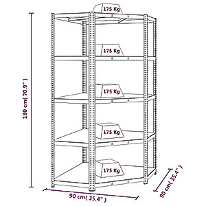vidaXL 5-Layer Heavy-Duty Corner Shelf Home Indoor Warehouse Workshop Storage Shelf Industrial Shelving Rack Unit Gray Steel and Engineered Wood