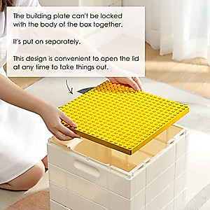 SHIMOYAMA Collapsible Duplo Storage Box, 2 Pack, 25L Storage Bins with Building Play Lid, 26 Qt. Foldable Organizer for Duplo Bricks, Yellow and Red
