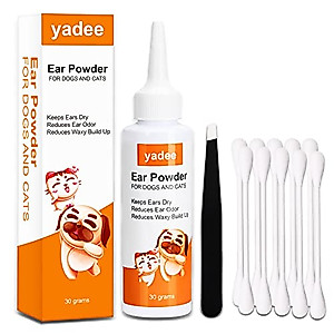 yadee Dog Ear Powder, Ear Hair Removal for Dogs Cats, 30gm Ear Cleaner Fresh Powder with Tweezers & Large Cotton Swabs, Remove Ear Wax & Odor for Pets