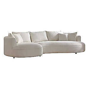 ERYE Luxury 6 Seats Teddy Boucle Freestanding Sectional Sofa, Modern Right Wide Chaise Comfy Leisure Couch with 7 Perfectly-Scaled Pillows, Oversized Sleek Curved Sofa&Couch for Living Room