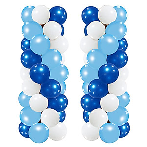 Elecrainbow 100 Count 12 Inch 320 Grams Thickened Assorted Color Balloons for Birthday Wedding Baby Shower Graduation Anniversary Carnival Decorations,White, Dark Blue & Light Blue Assorted