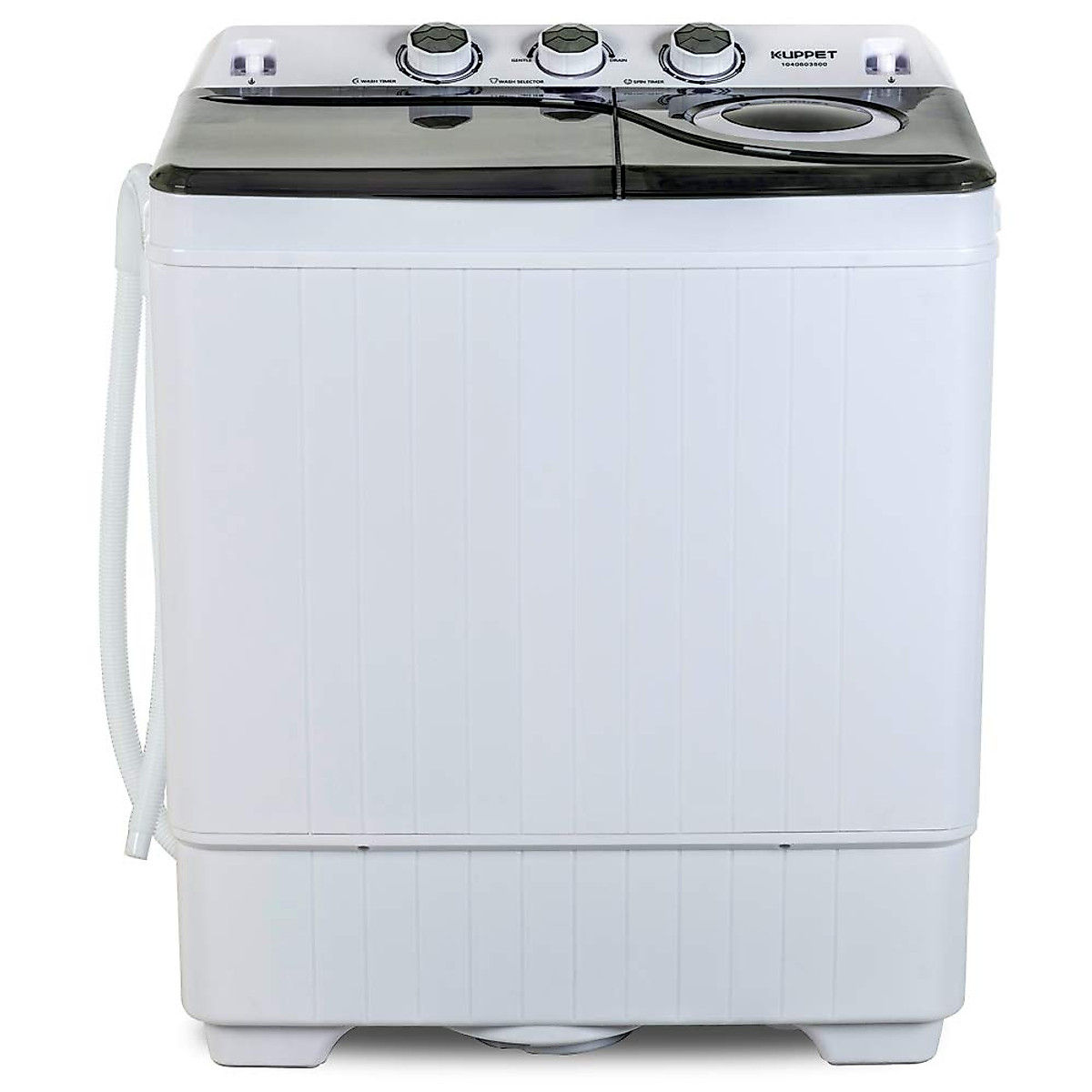 KUPPET Compact Twin Tub Portable Mini Washing Machine 26lbs Capacity, Washer(18lbs)&Spiner(8lbs)/Built-in Drain Pump/Semi-Automatic (White&Gray)