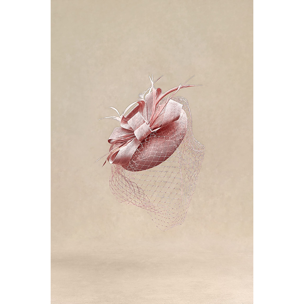 BABEYOND Fascinators Hat Veil Feather Hair Clip Tea Party Kentucky Pillbox Derby Bridal for Wedding Nude Pink