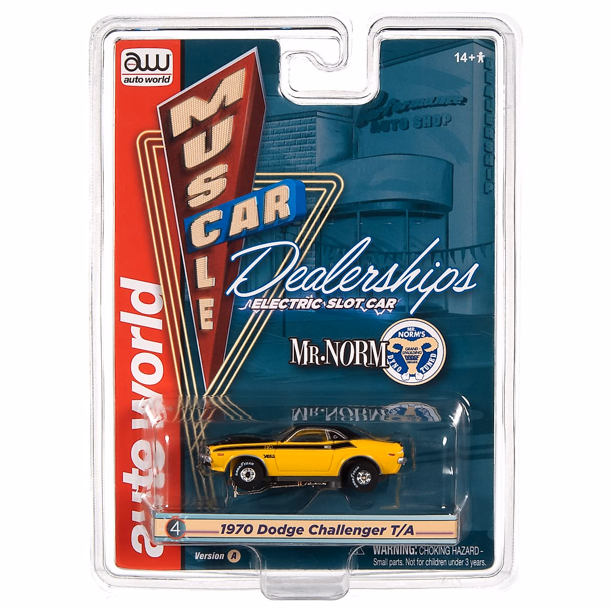 Auto World Thunderjet Mr. Norm's Grand Spaulding Dodge - 1970 Dodge Challenger T/A (Yellow) HO Scale Slot Car