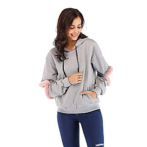 Patchwork Top for Women Sweatshirt Casual Loose Gray Pullover Long Sleeve Hole Plush Style Fashion Outwear (Gray,M)