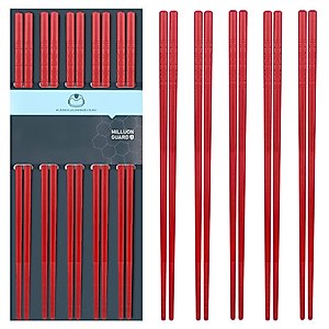 5 Pairs Fiberglass Chopsticks, Slivek Reusable Premium Japanese Chinese Korean Chopsticks Dishwasher Safe, Non-slip, Lightweight, 9.5 inches