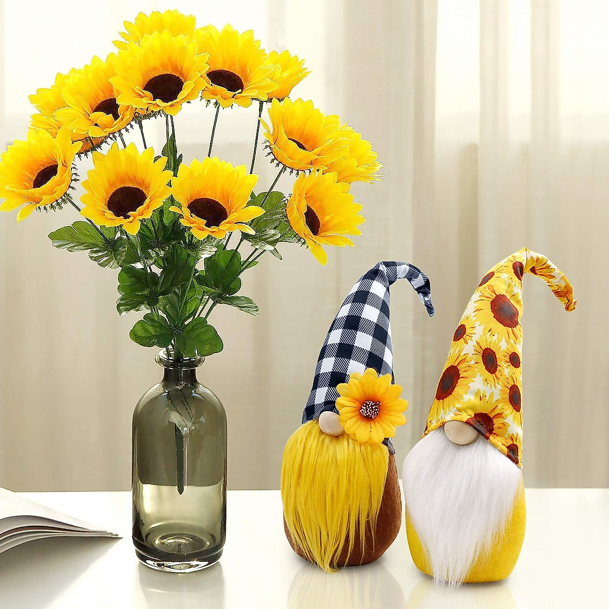 CiyvoLyeen Sunflower Gnomes Decorations Spring Gnomes Home Decor Sunflower Gnomes Plush Gift 2 PCS Scandinavian Swedish Nisse Tomte Farmhouse Sunflower Tiered Tray Kitchen Household Home Decorations