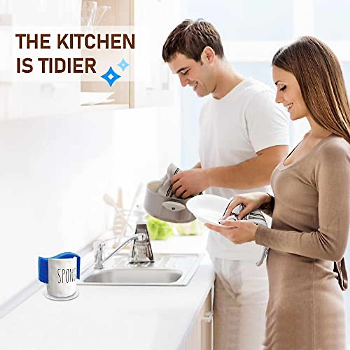 ASAMKING Sponge Holder Caddy, White Sponge Holder for Kitchen Sink,Farmhouse Sink Sponge Holder, Ceramic Porcelain Cup for Sponges,Sponge Warm Home ，Milky White.