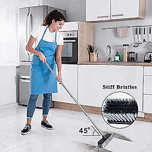 Hard Bristle Deck Broom Adjustable Long Handled Scrub Brush Heavy Duty Concrete Push Broom Outdoor Brush Garage Broom Wood Large Floor Scrubber 27-42 inch Balcony Broom -Multi Segment Handle