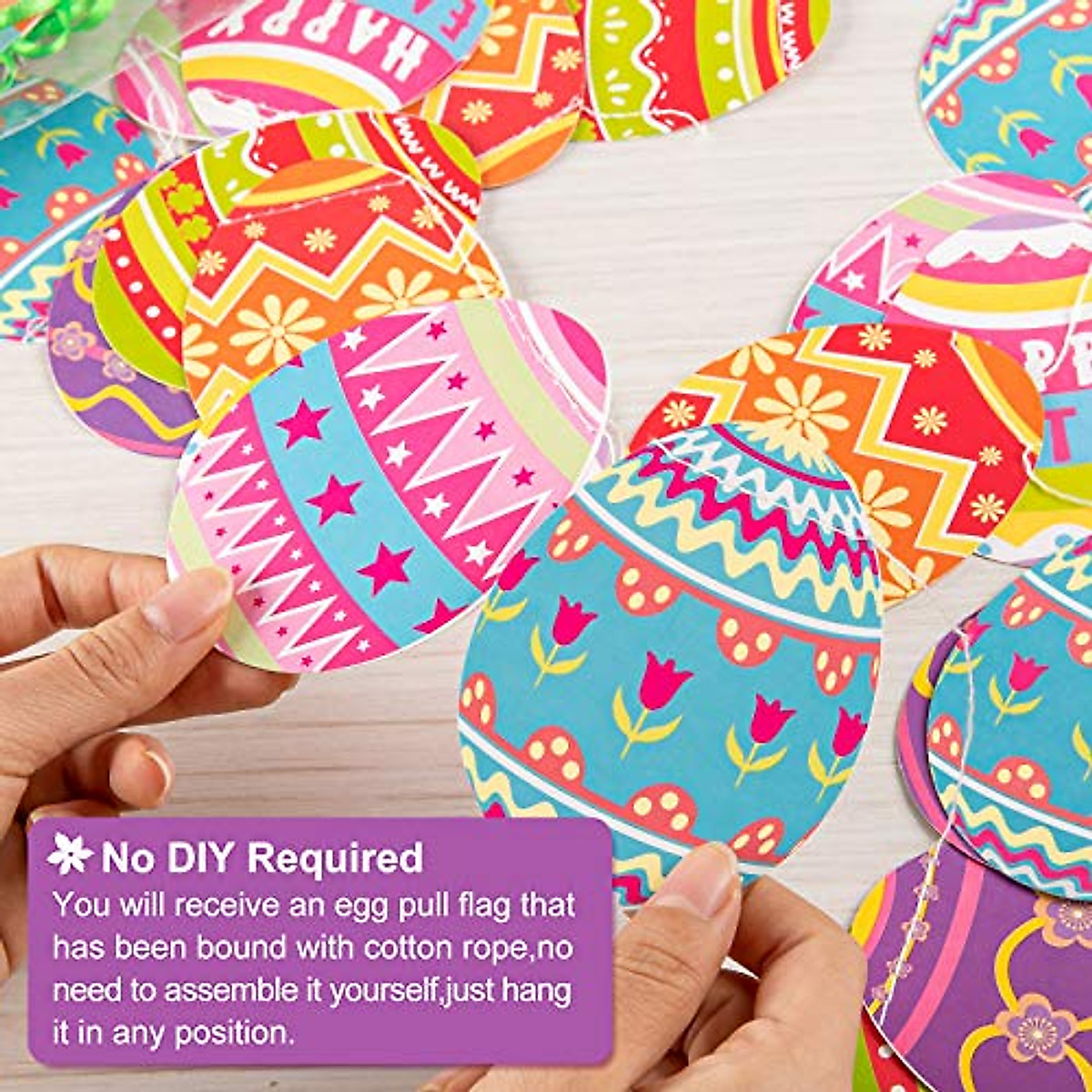 Whaline Easter Egg Garland Kit Easter Banner Decoration Happy Easter Banner Bunting Hanging Easter Egg Paper Cutout for Easter Farmhouse Banner Spring Themed Party Favors Supplies Mantle Fireplace
