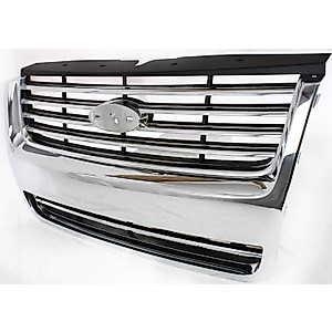 Evan Fischer Grille Assembly Compatible with 2006-2010 Ford Explorer Chrome Shell with Painted Black Insert CAPA With emblem provision Plastic Grille FO1200476C