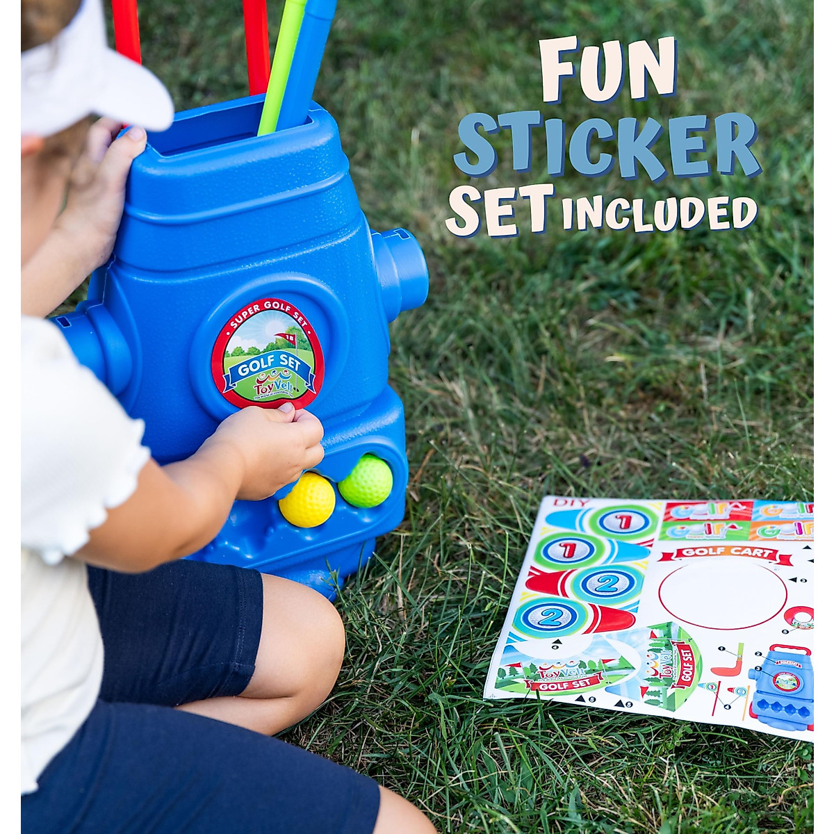 ToyVelt Toddler Golf Set - Kids Golf Clubs with 6 Balls, 4 Golf Sticks, 2 Practice Holes and a Putting Mat - Promotes Physical & Mental Development, Ideal Toddler and Kids Golf Set Gift for Boys 2-10