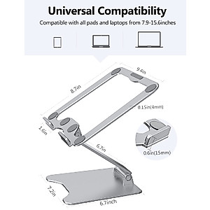 Letlar Laptop Stand Adjustable, Laptop Holder, Aluminum Laptop Riser Stand for Desk, Adjustable Height 1.9"-12", Compatible with MacBook, Air, Pro, Dell XPS, Samsung, All Laptops 8-15.6 Inches-Silver