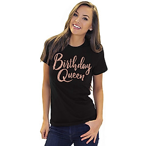 Birthday Tees for Women - Rose Gold Girly Birthday Queen T-Shirt - X-Large - Black Tee(Queen RsG) Blk/XL