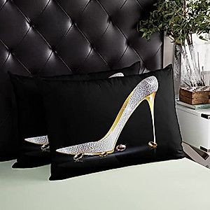 Maliyand Body Pillow Covers,Sexy Diamond High Heels White Golden Black Decorative Pillow Cover Pillow Case Cushion Cover for Bed Sofa Couch Home Decor 20"x30"