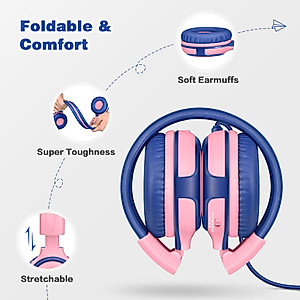 SIMOLIO 2 Pack Headphones for Kids with Mic, 75dB/85dB/94dB Safe Volume Limit, Wired School Headphones for Girls Boys Children Tablet Laptop Travel with Audio Share Function (Mint,Pink)