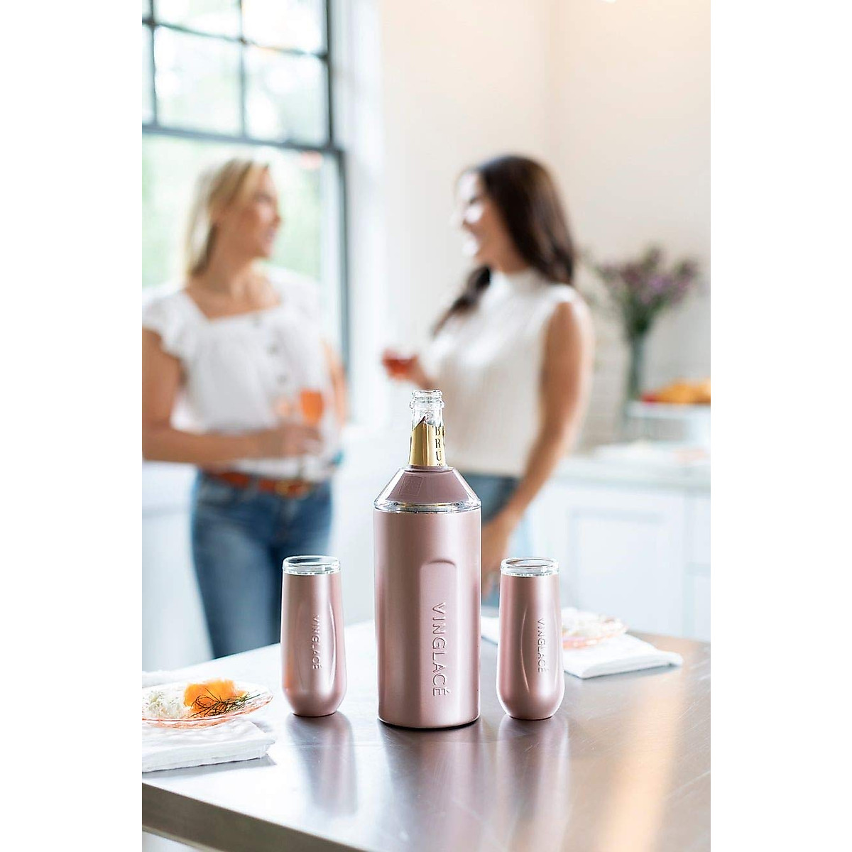 Vinglacé Wine Bottle Chiller- Portable Champagne Insulator- Stainless Steel Wine Cooler Sleeve, Rose Gold