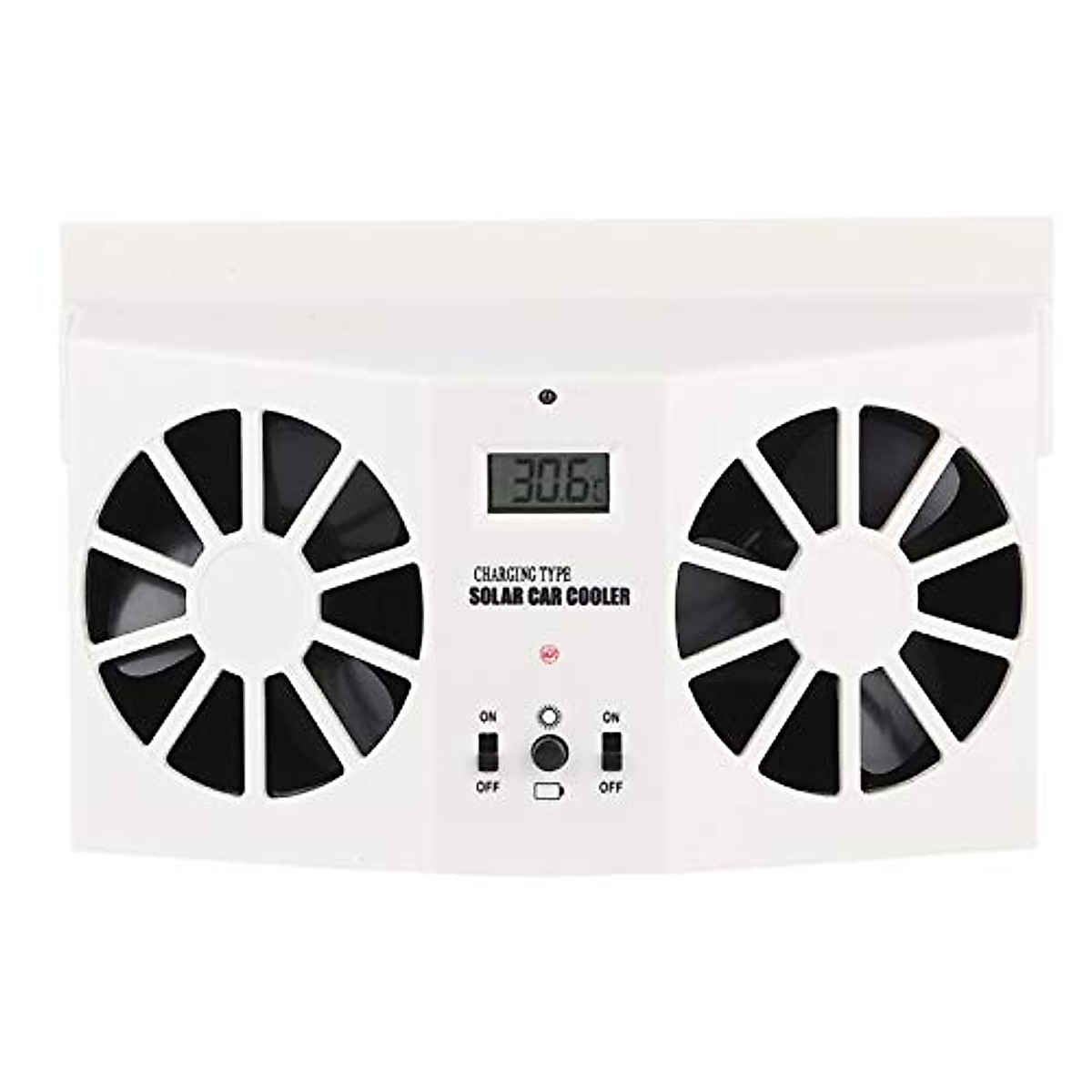 Fydun Solar Power Car Exhaust Fan with Two Air Vent Outlets Exhaust Fan Radiator Cooling Ventilation for Car, White