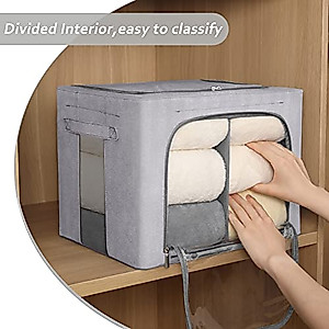 2Pack Stackable Storage Bins Oxford Frame Storage Box with Clear Window, Label Holder, Durable Carry Handles