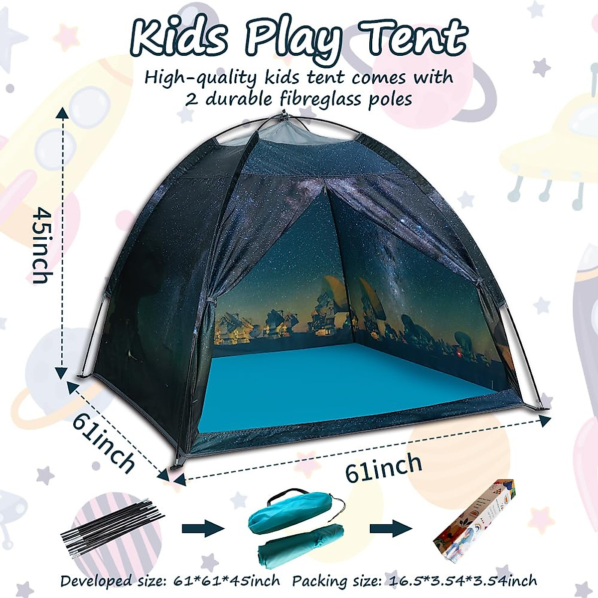 Mnagant Kids Play Tent-61”x61”x45”Imaginative Play Popup Tent Space World Tent for Kids Indoor/Outdoor Fun-Kids Galaxy Dome Tent Playhouse for Boys and Girls,Perfect Kid’s Gift