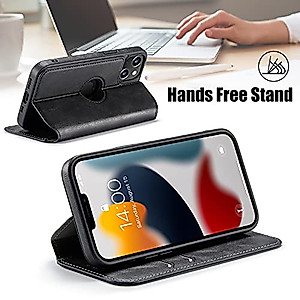Casus Logo View Compatible with iPhone 13 Wallet Case Slim Magnetic Flip Cover Faux Leather with Card Holder Slot Thin Kickstand (2021) 6.1" (Black)