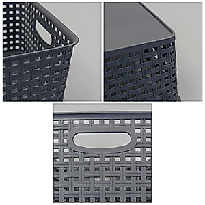 Vababa Pack of 4 Weave Plastic Baskets, Gray Plastic Storage Basket