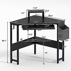 sogesfurniture Corner Desk Small Desk Corner Table for Small Space, Corner Computer Desk Writing Smooth Keyboard Tray & Shelves,Compact Home Office Triangle Table