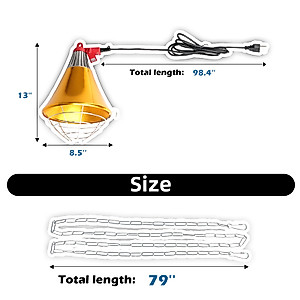 Hypool Reptile Heat Lamp Fixture 8.5inch Deep Dome Light MAX 300W Reptile Light Fixture for Heat Bulbs UVB Bulbs Basking Light for Reptiles Bearded Dragon Chicken Dog Pig（Bulb Not Included）