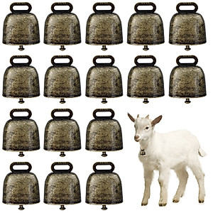 16PCS Vintage Style Metal Cow Bell, Cowbell for Grazing Cattle, Horses and Sheep, Animal Anti-Lost Accessories Bell,Often Used in Festive Cheering Loudly Calling Bell (Brass)