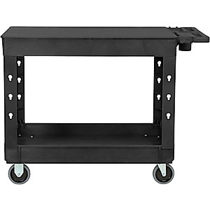 Global Industrial Industrial Service & Utility Cart, Plastic 2 Flat Black Shelf, 44” x 25-1/2”, 5" Rubber Casters